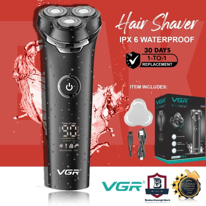 VGR V-329 Premium Cordless Rechargeable IPX6 Fully Waterproof 3 Head Electric Shaver Wet & Dry ...