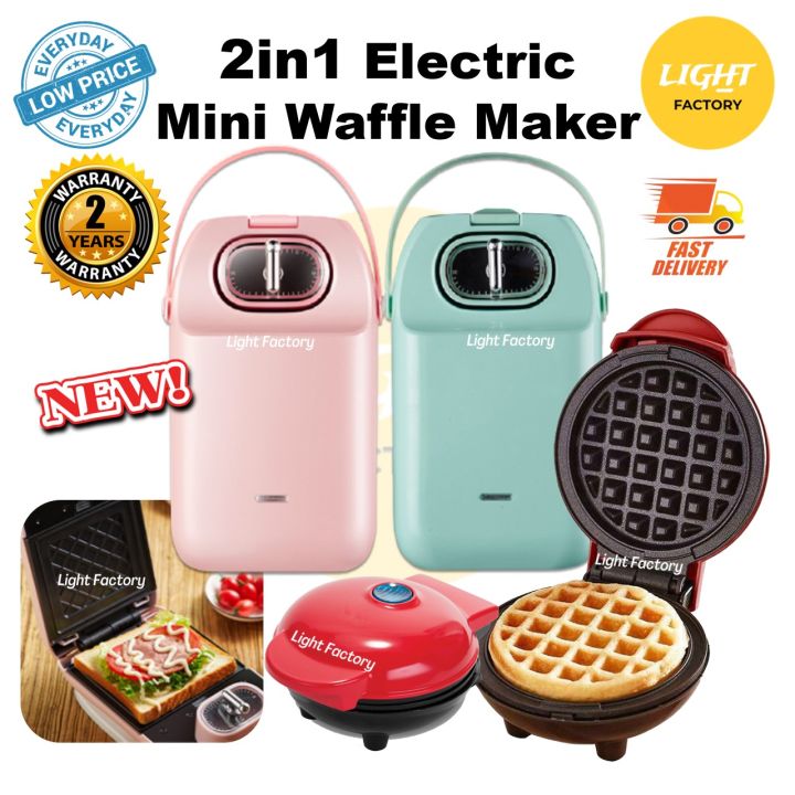 2 IN 1 Electric Mini Waffle / Sandwich Maker Breakfast Waffle Machine ...