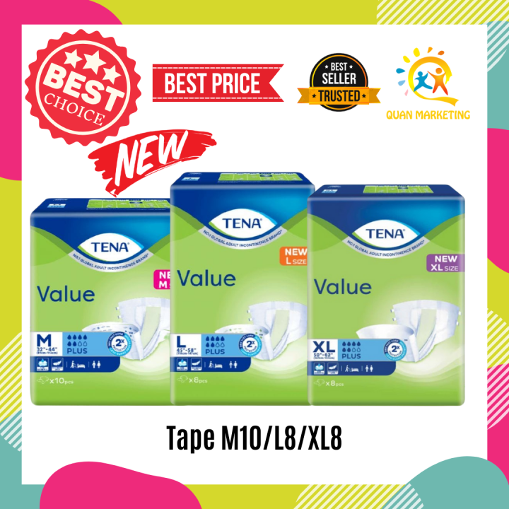 TENA Tape Value Adult Diaper M10/L8/XL8 (1 pack) / Adults Diapers / Fast Delivery | Lazada