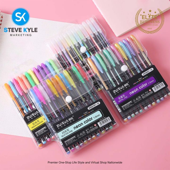 Creative 12 pcs. Color Flash Pen Metal Pen Highlighter Pen Pastel Pen ...