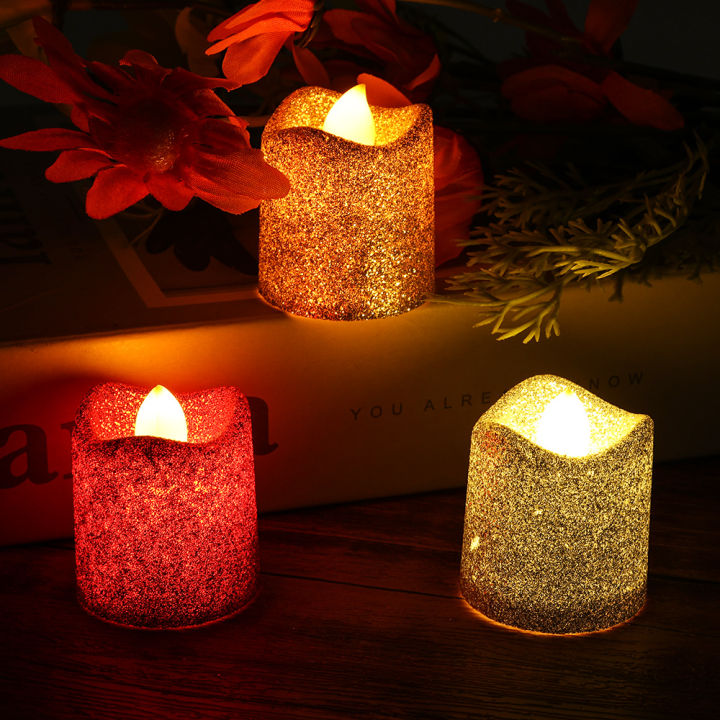 3/6pcs Glitter LED Flameless Candles Tea Light Romantic Candles Wedding ...
