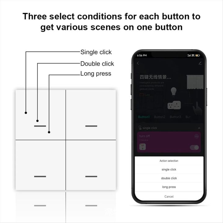 Tuya ZigBee Smart Scene Switch 4 Gang Smart Switch 12 Scene Switch Push ...