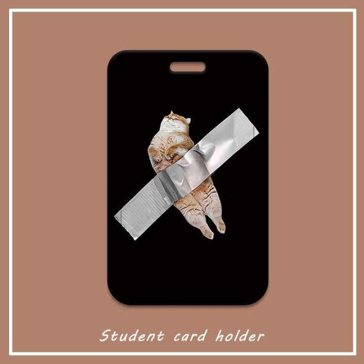 Funny cat student ID holder Canteen Meal card case bag card set lanyard ...