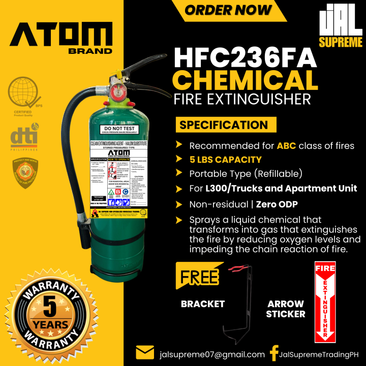 Fire Extinguisher - 5 Lbs. HFC236fa Chemical (Green) Portable Type ...