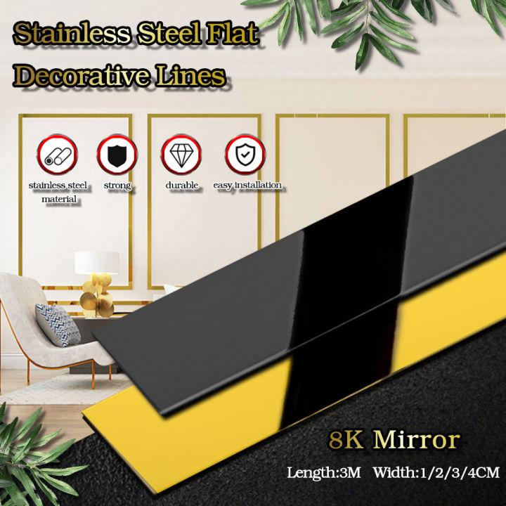 3M Mirror Wall Sticker Stainless Steel Decorative Strip DIY Background ...