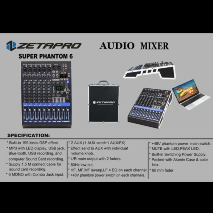 Mixer audio Zetapro 6 channel super phantom 6 Original phantom6 | Lazada Indonesia