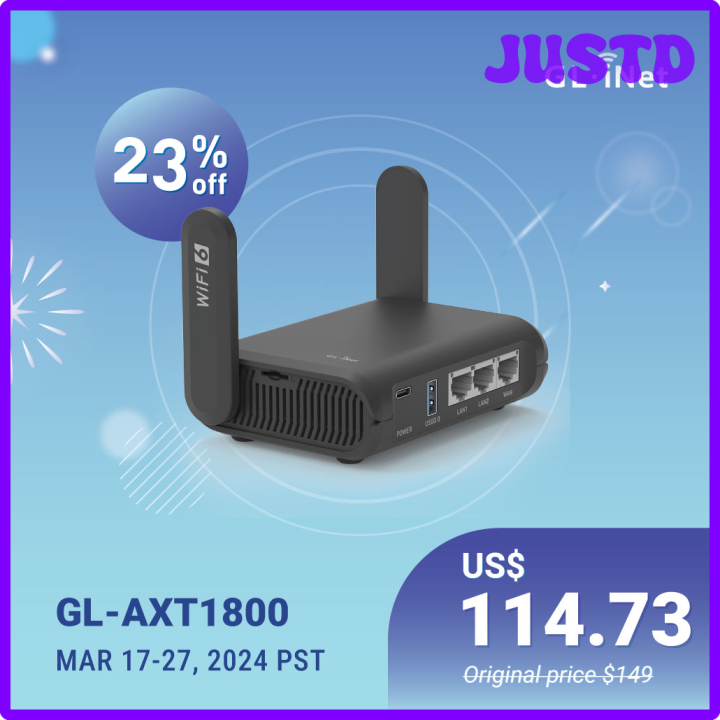 [JUSTD] GL.iNet GL-AXT1800 (Slate AX) Wi-Fi 6 Gigabit Travel Router ...