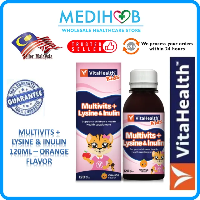Vitahealth Kids Multivits Plus Lysine & Inulin (120ml) - Orange Flavor ...