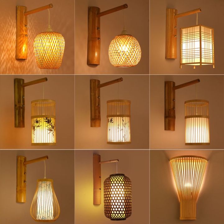 Japanese Retro Wall Lamp Led Bamboo Woven Lamp Dining Light Decorative ...