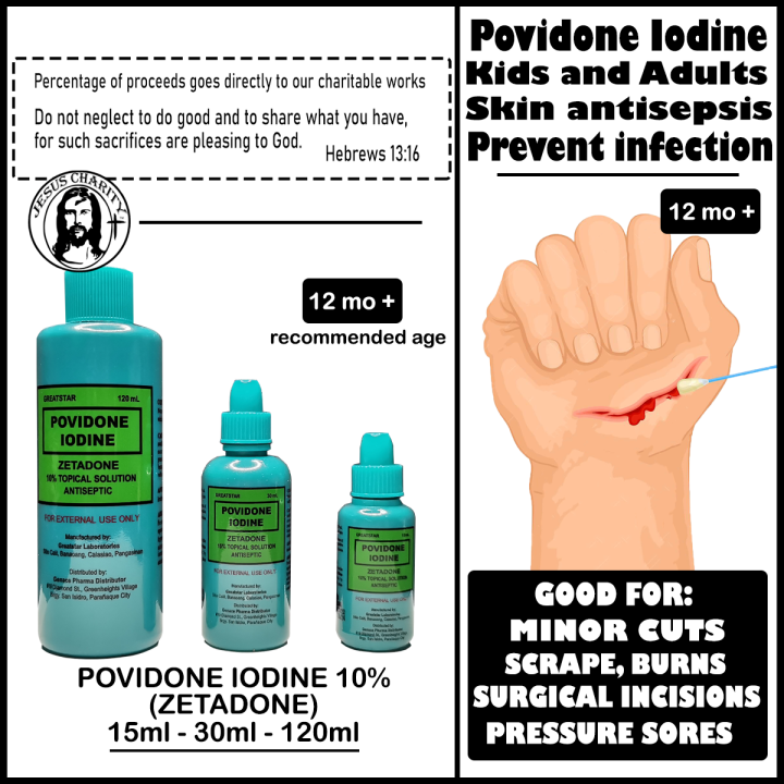 Zetadone Povidone Iodine 10% Solution Antiseptic (15ml, 30ml, 60ml and 120ml) | Lazada PH
