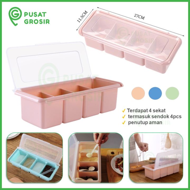 Tempat Bumbu Dapur 4 sekat free 4 sendok cocok untuk wadah rempah ...