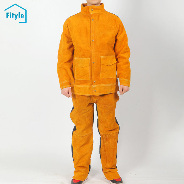 Fityle Leather Welding Jacket Pant Set for Men Heat Flame Resistant ...