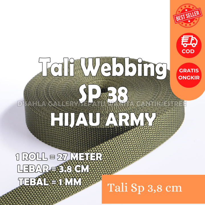 Tali Webbing Warna Hijau Army / Tali Webing3,8 cm Tebal Kuat/ Tali ...