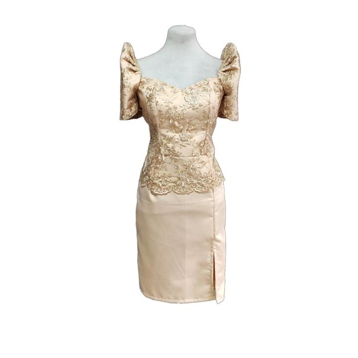 NEW！ Filipiniana midi dress with spanish full lace top fabric with a ...