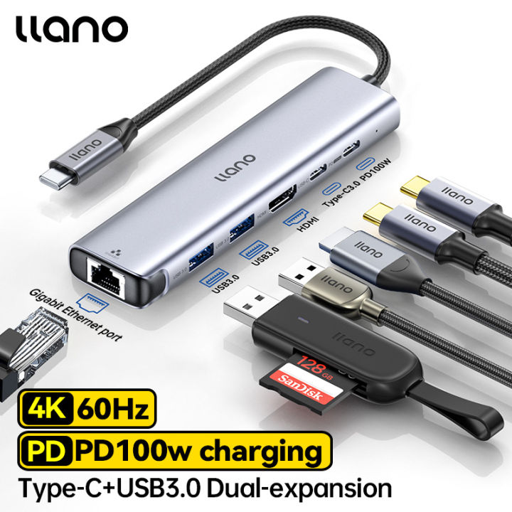 llano USB-C Hub, 6 in 1 USB C Docking Station with 4K/60Hz HDMI, 100W ...