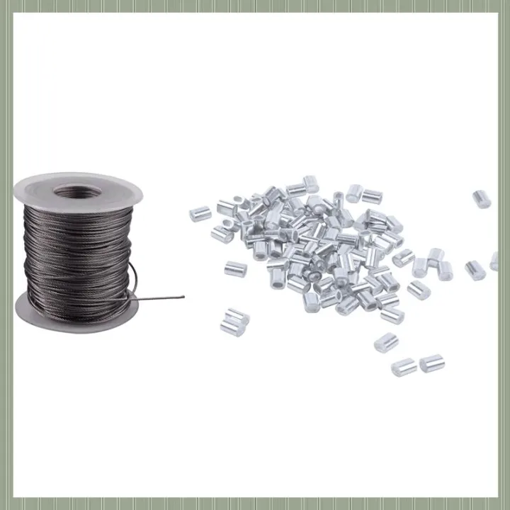 100 Pcs 1mm Steel Wire Rope Aluminum Ferrules Sleeves Silver Tone & 1x ...