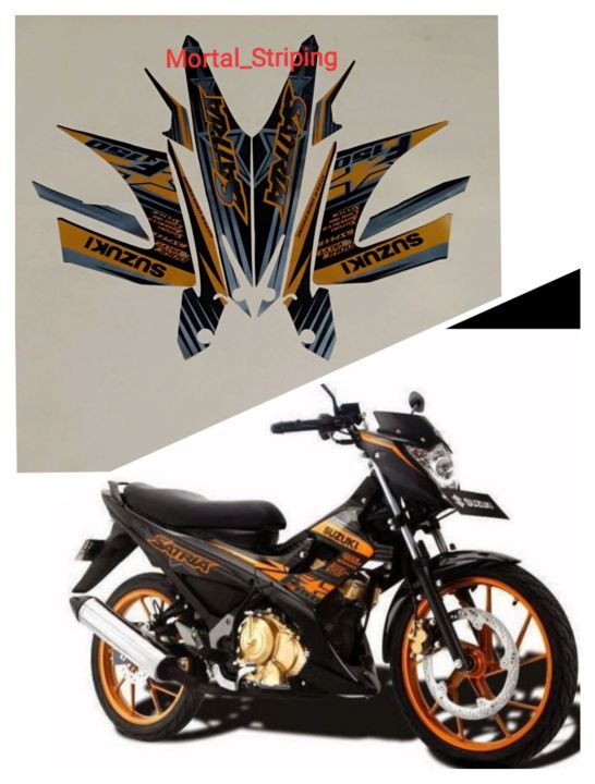 STICKER SET STRIPING LIST MOTOR SATRIA FU F 150 2014 HITAM GOLD STANDAR ...
