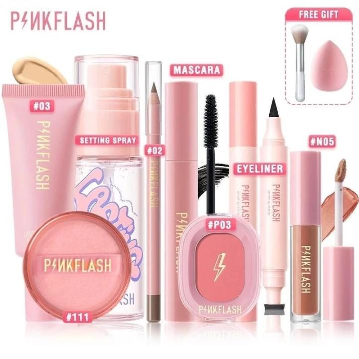 【3 Day Delivery】YTFSKFUI 10PCS PINKFLASH Set Foundation+Lipstick+Loose ...