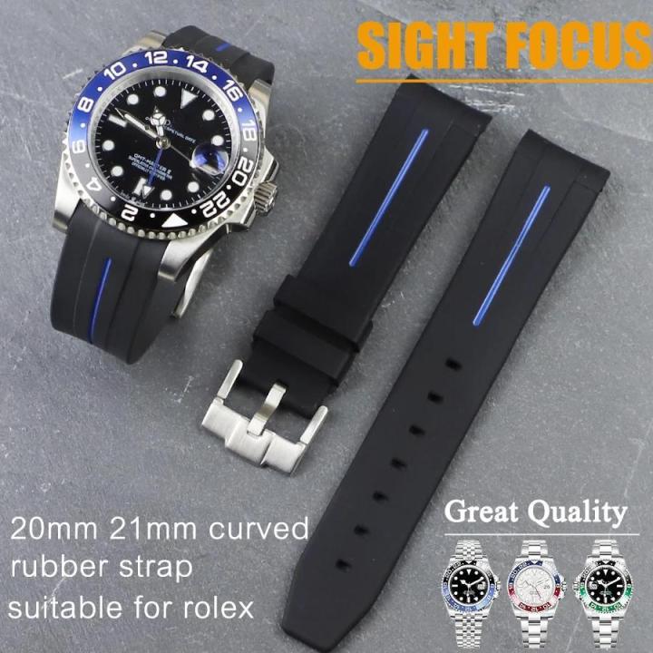 Curved 20mm 21mm 22m Rubber Watch Strap for Rolex Submariner Yacht ...