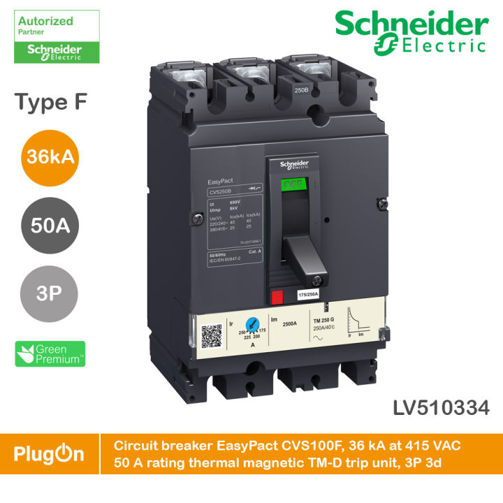 Schneider Circuit breaker EasyPact CVS100F, 36 kA at 415 VAC, 50 A ...
