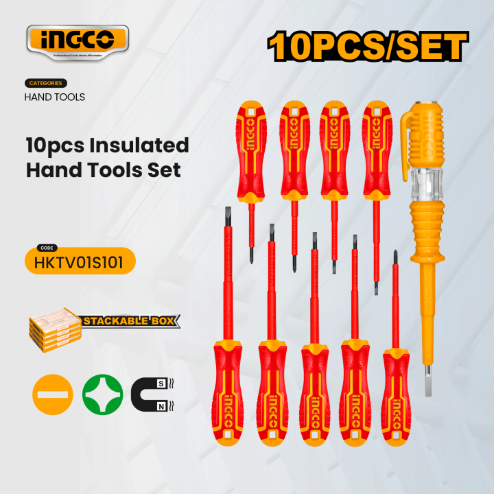 INGCO 10PCS/SET Insulated Screwdriver With Test Pencil 1000V VDE ...