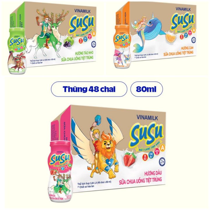 ĐỦ VỊ _Thùng 48 Chai Sữa chua uống hương Cam/ Dâu/ Táo nho Vinamilk ...
