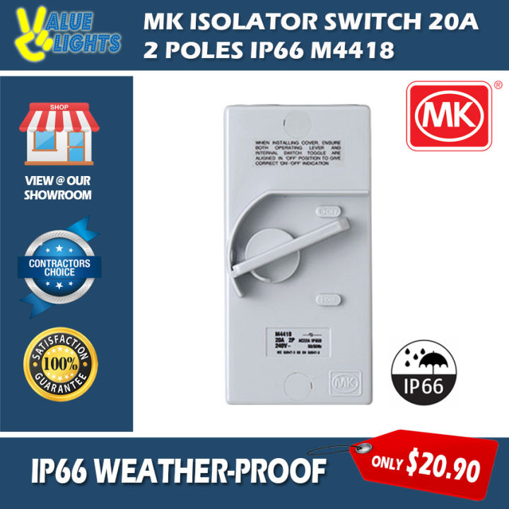 MK Isolator Switch 20A Weatherproof Double Pole 2 Pole M4418 | Lazada ...