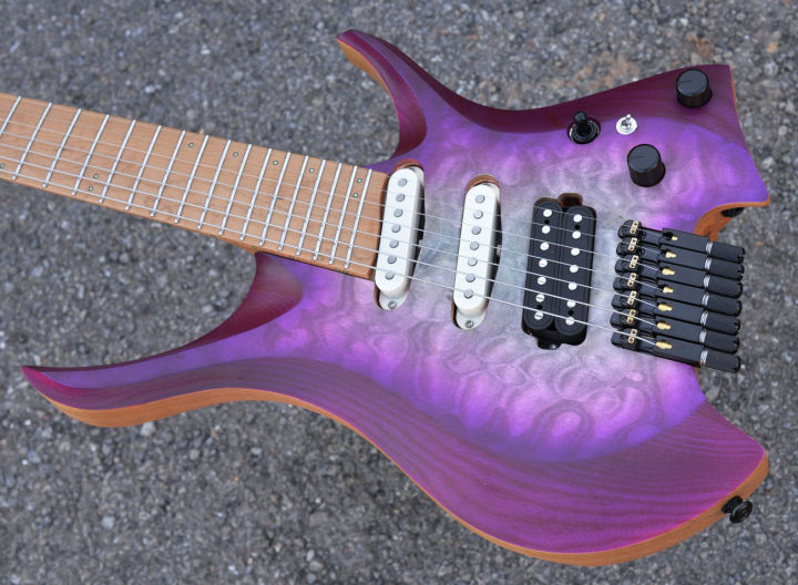2024 NKGuitar 7 Strings Headless Electric Guitar purple color ASH 5-ply ...
