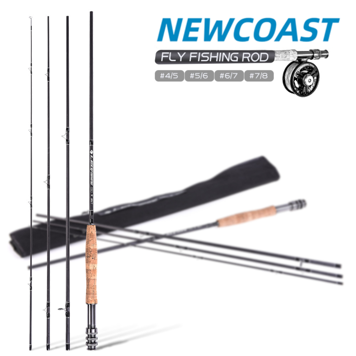 NEWCOAST Fly Fishing Rod Carbon Fiber Four Sections 9 Feet 2.7m Middle ...