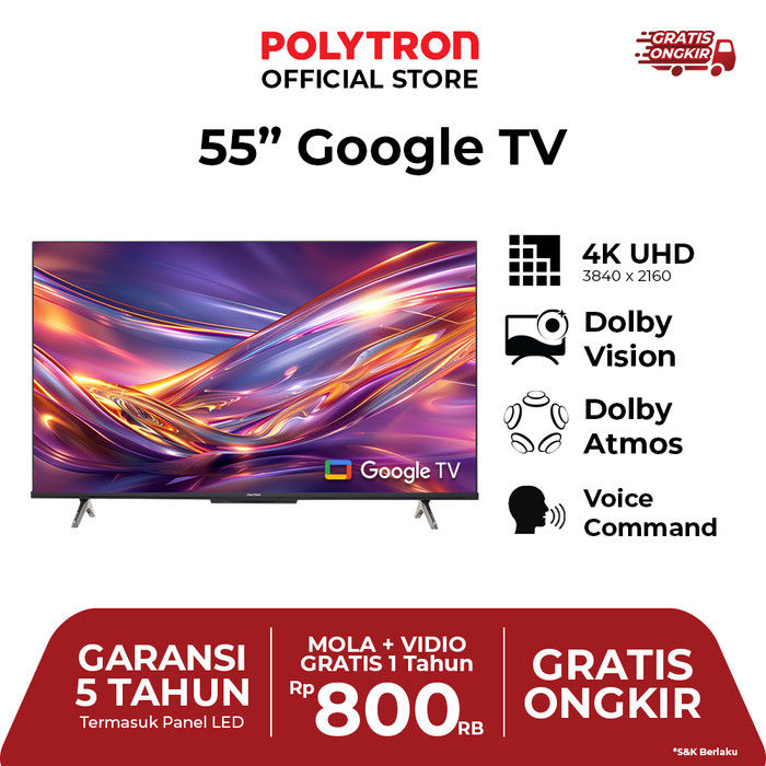 POLYTRON 4K UHD Smart Google TV 55 Inch PLD 55UG5959 | Lazada Indonesia