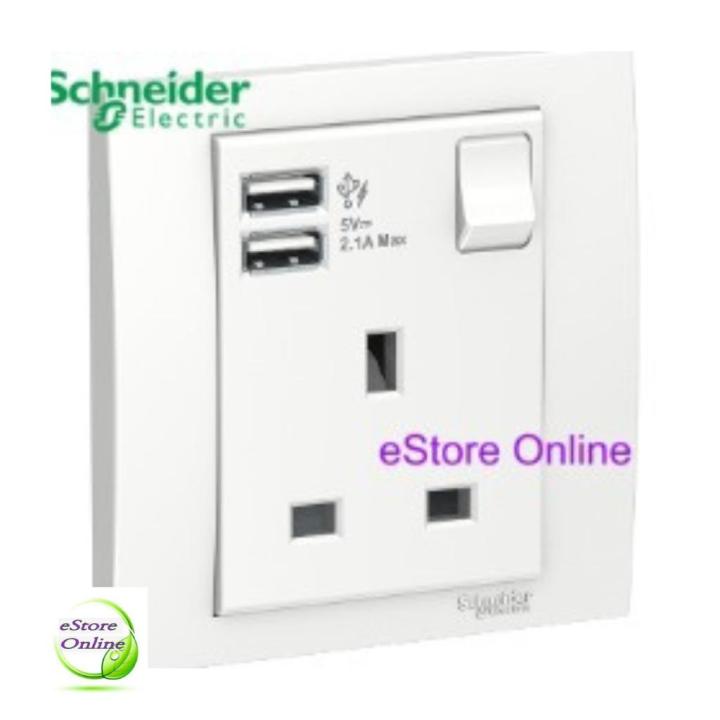 Schneider Vivace 13A 1Gang Switched Socket c/w 2.1A usb white KB15USB ...