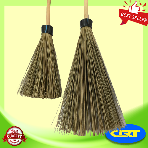 Penyapu Lidi + Kayu Laman Bulatta / Outdoor Garden Broom with Stick ...