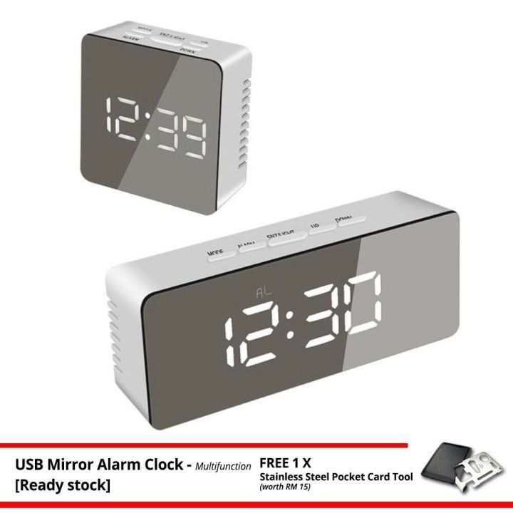 USB Mirror Alarm Clock Time Display 5.5" LED Dimmer Snooze Temperature ...