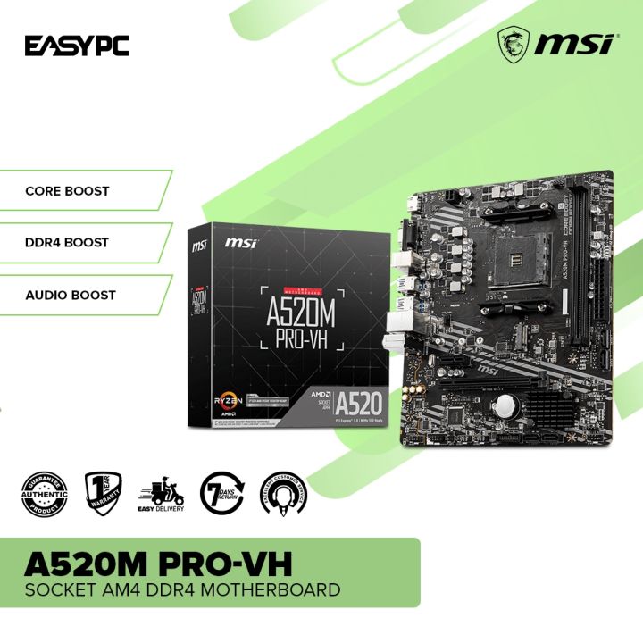 MSI A520M Pro-VH Socket Am4 Socket Ddr4 Motherboard AMD A520 Chipset Support 3rd Gen AMD Ryzen ...