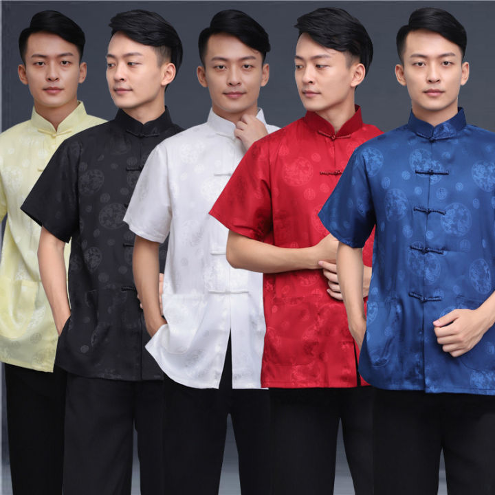 Men's short-sleeved Chinese style r stand-up collar cardigan shirt Tang ...