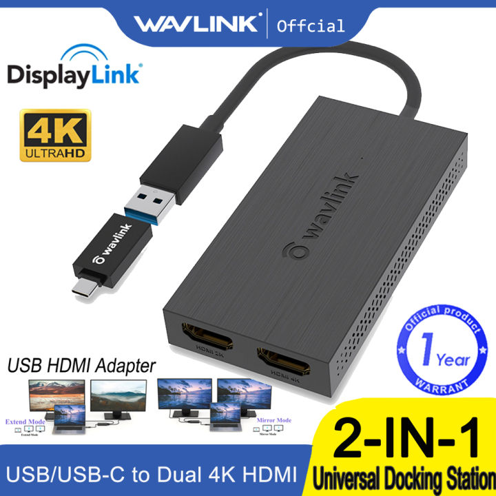 WAVLINK USB 3.0 to Dual HDMI Graphic Adapter , Max 4K (3840x2160) display output, Type A/type C ...