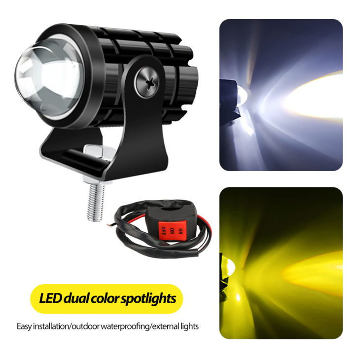 LED Motorcycle Driving Light Aluminum Dual Color Spotlights Projector ...