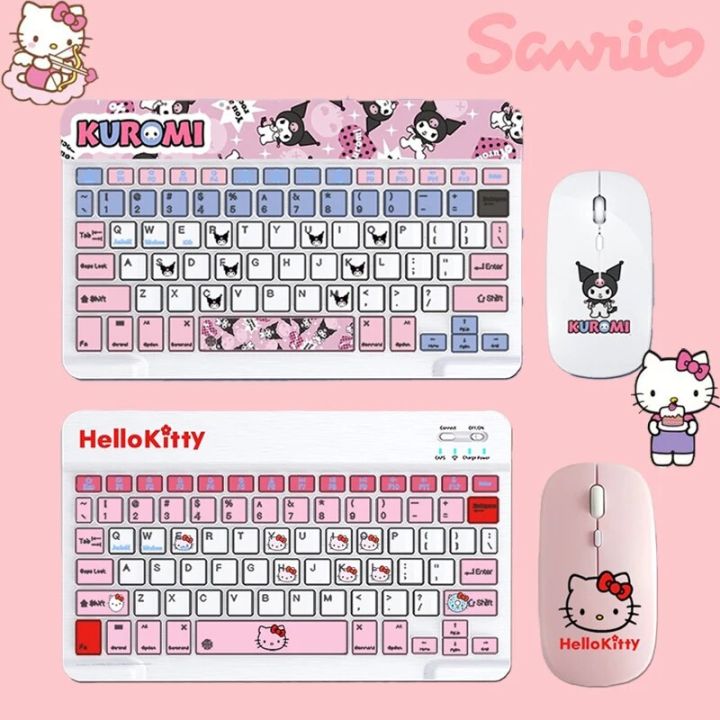 [kmes] Sanrio Kawaii Hello Kitty Cinnamoroll Kuromi Keyboard Cartoon Style Wireless Bluetooth
