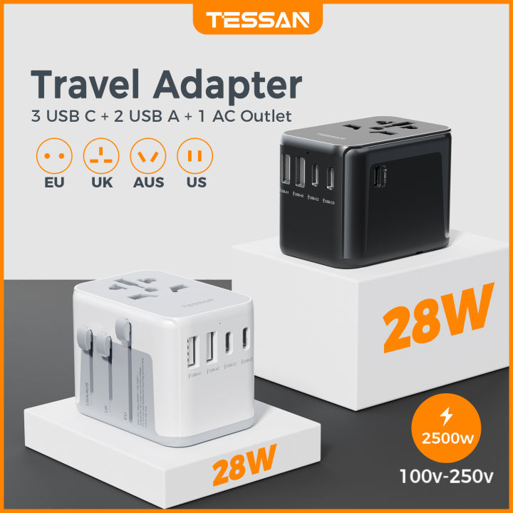 TESSAN Universal Travel Adapter with 3 USB Type C Ports | Worldwide ...