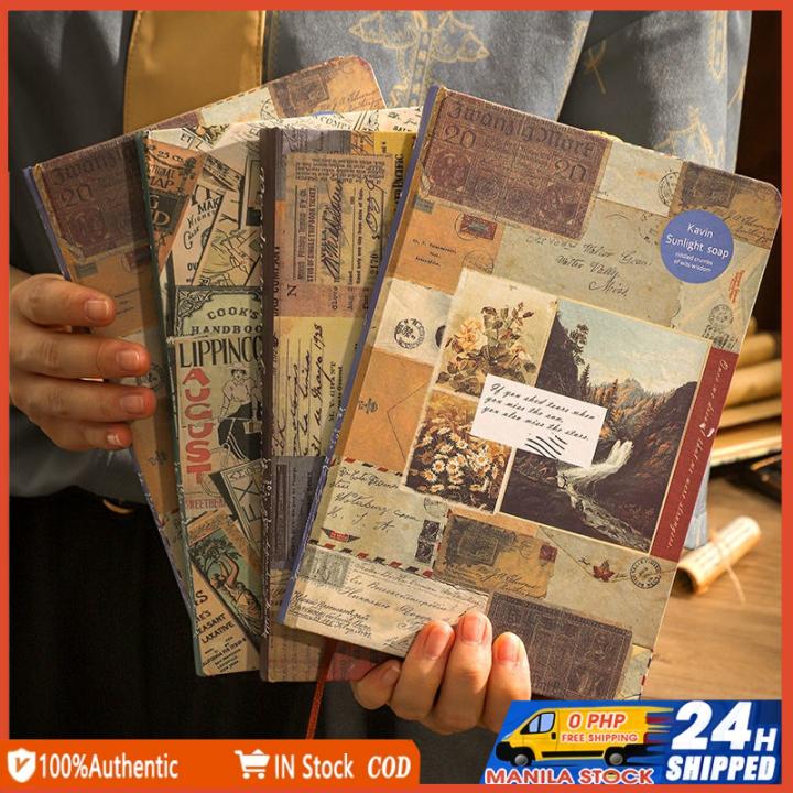 A5 European style retro hand ledger color pages Diary Notepad kraft ...