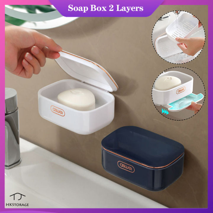 HKStorage Soap Dish Holder Soap Dish with Lid Wall Mounted Bar Soap ...