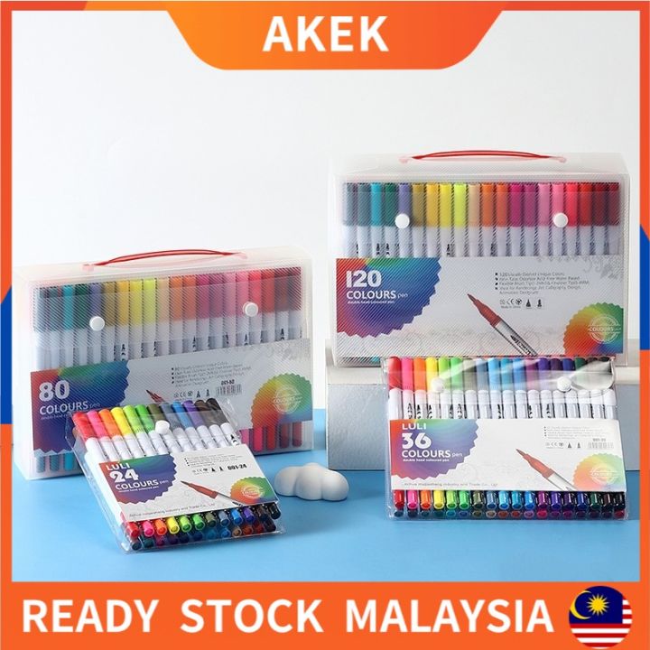 12/24/36/48/60/80/100 Colors Watercolor Dual Tip Brush Marker Pens ...