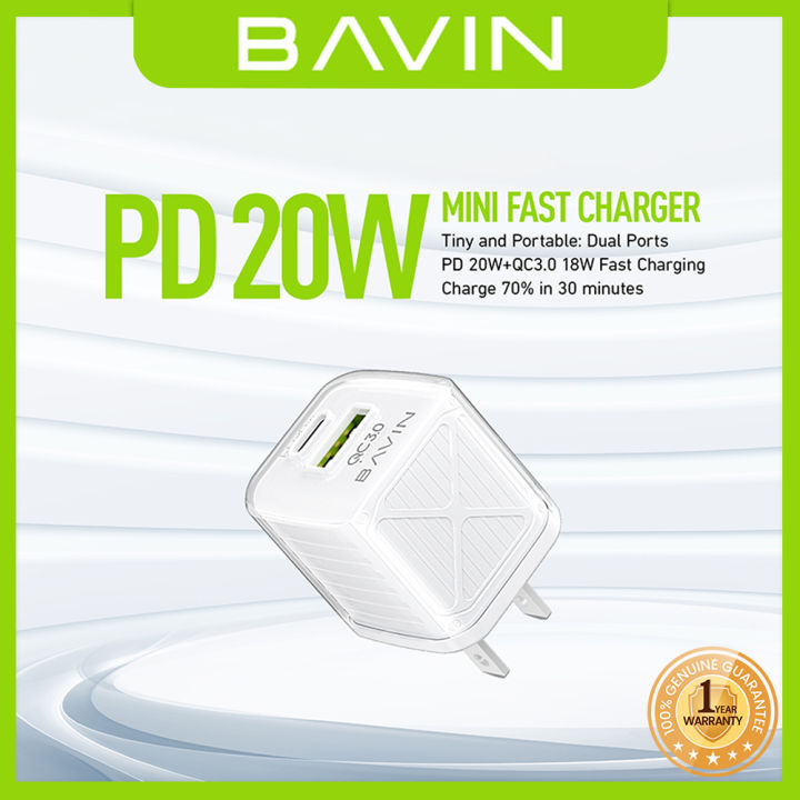 BAVIN PC922 Dual Port Fast Qualcomm 3.0 and USB-C Port Type-C Mini Fast ...