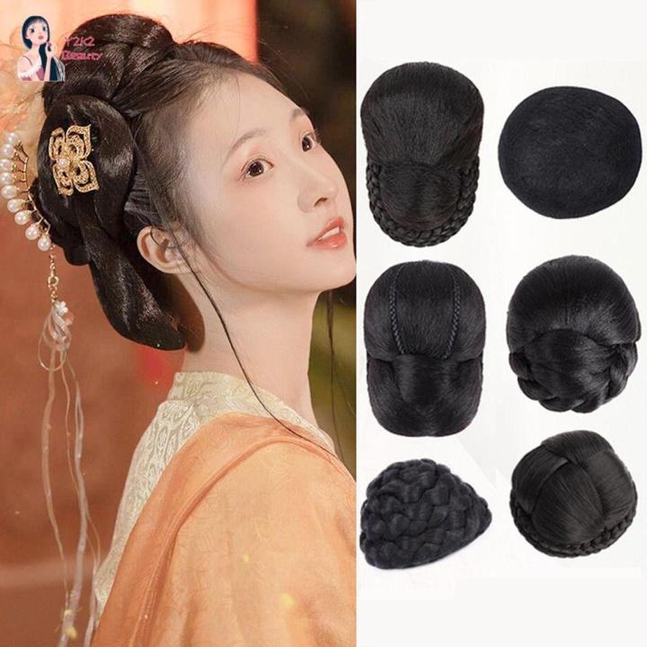Y2K2 วิกผมจีนโบราณ ขี้เกียจใส่สบาย สีดำสีดำ ง่ายๆ สาวๆ สำหรับผู้หญิง ผมสไตล์จีน สังเคราะห์ ...