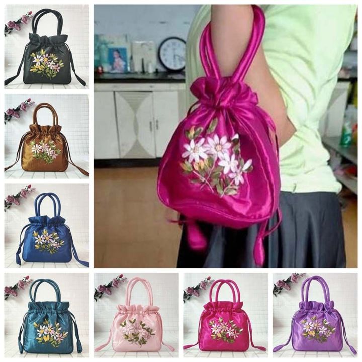 WENQI Satin Silk Hanfu Drawstrings Bag Leaf Ethnic Style Small Purse ...