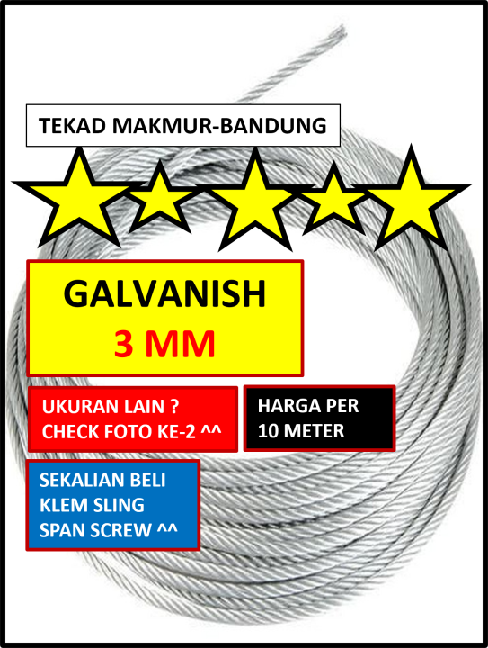 Per 10 meter - Sling Galvanish 3 mm - Kabel Seling - Kabel Wire Rope ...