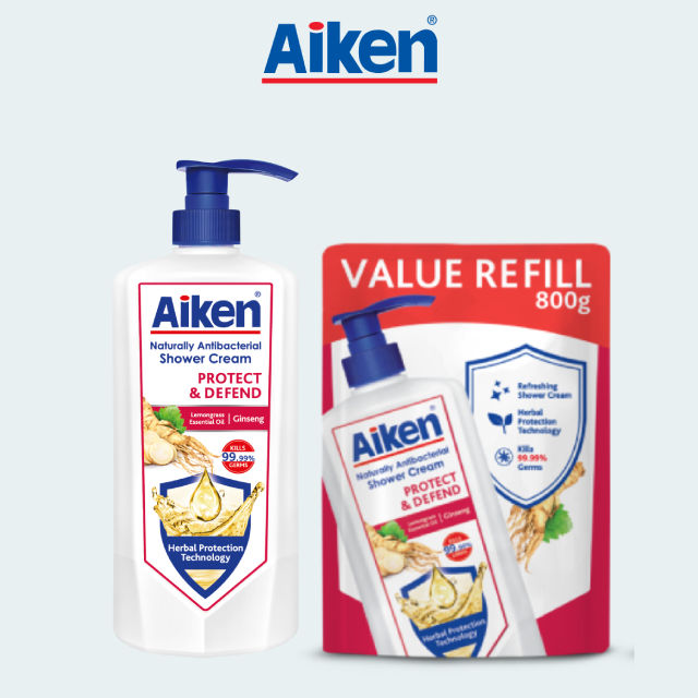 AIKEN Antibacterial Shower Cream Protect & Defend [950g / 800g] | Kills ...