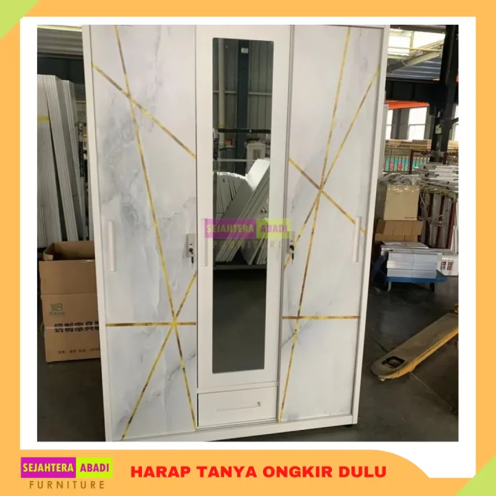 lemari pakaian besi 3 pintu cermin lemari baju besar wardrobe sliding ...
