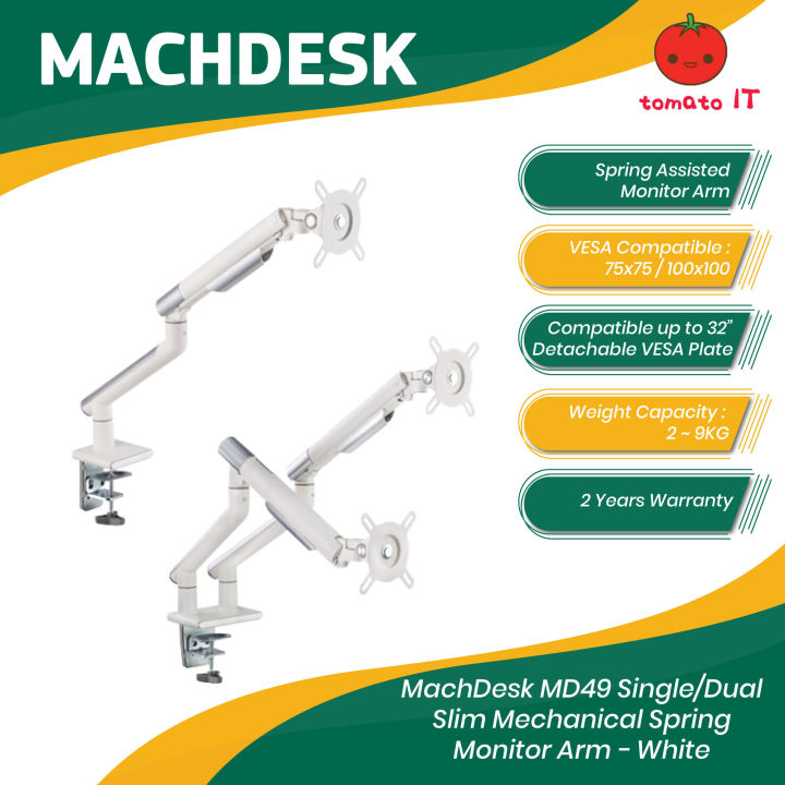 MACHDESK MD49 Single/Dual Slim Mechanical Spring Monitor Arm - White ...