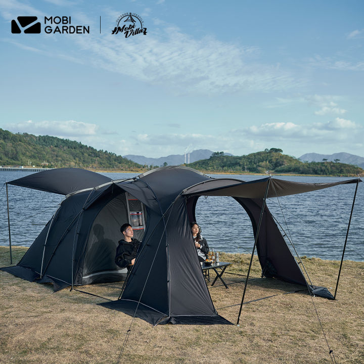 MOBI GARDEN Camping Glamping Tent 4-8 Person Black Waterproof Family Tent Outdoor Picnic ...